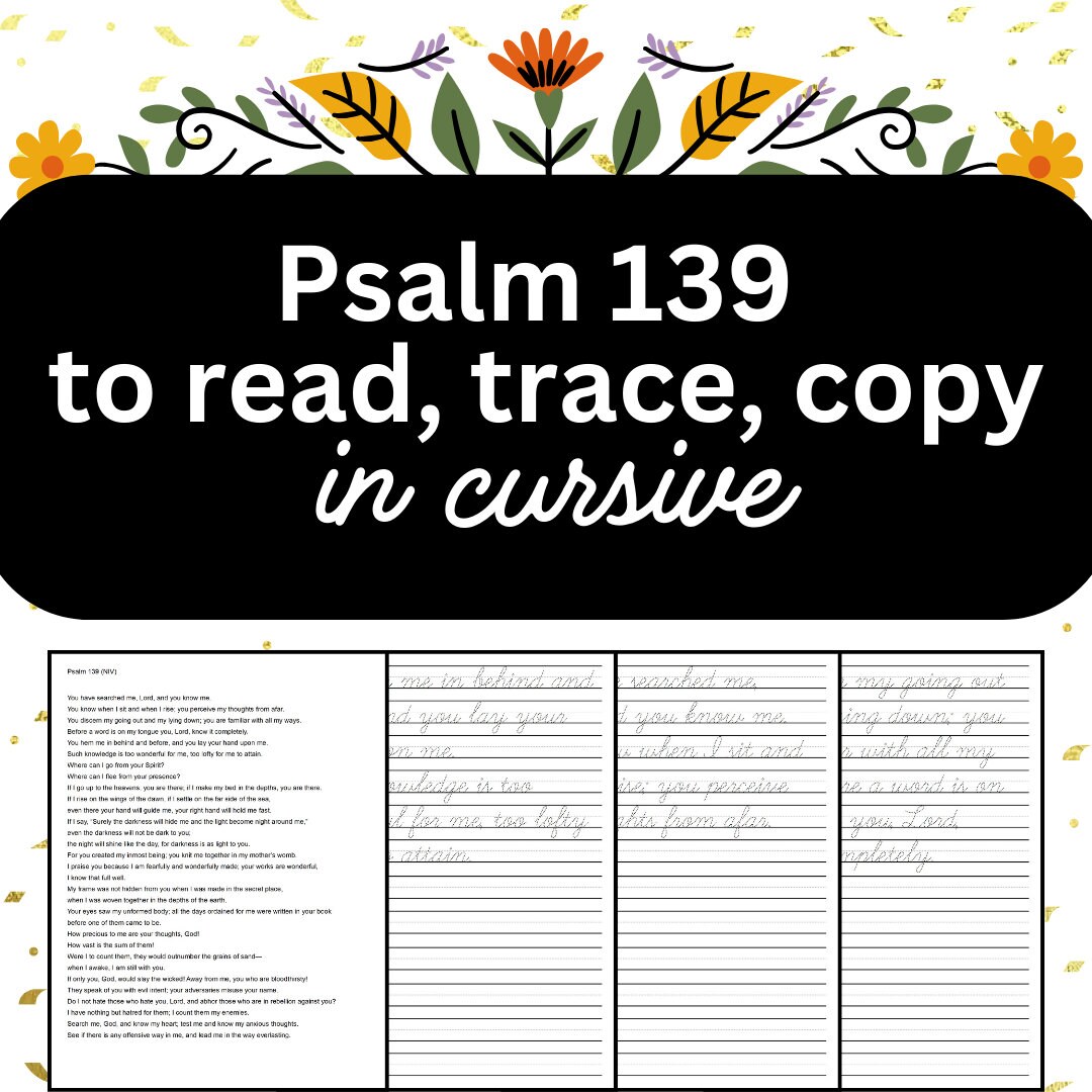 Cursive Copywork Book - Psalm 139 NIV Bible Verses - Scripture Tracing ...