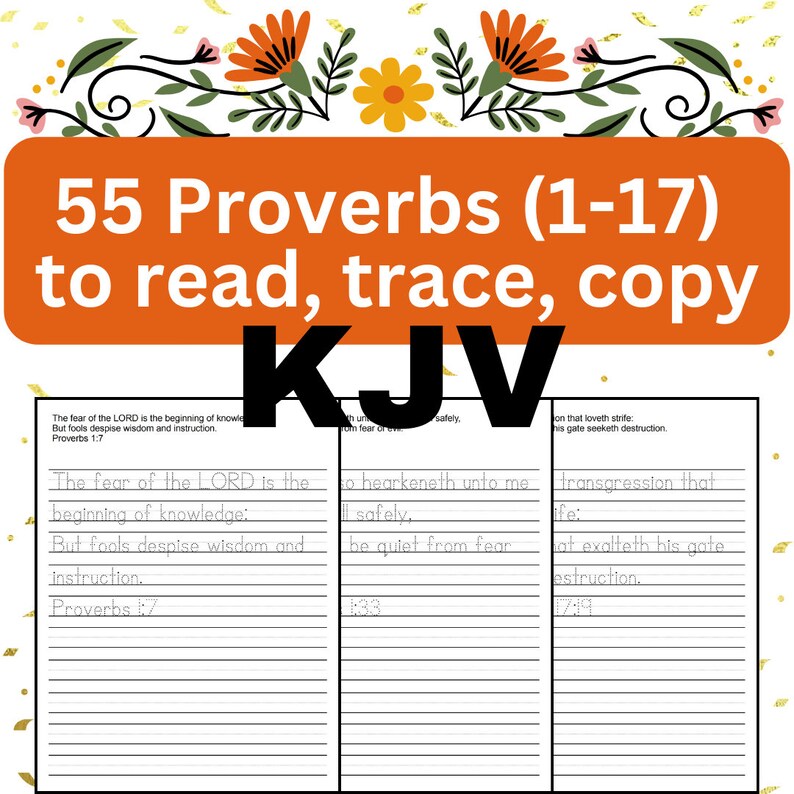 55 Proverbs (1-17) Copywork Book - 55 KJV Bible Verses - Scripture ...