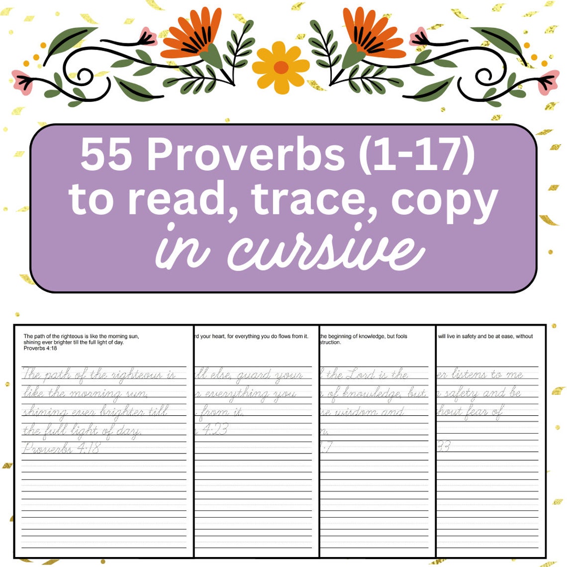 Cursive Copywork Book - 55 NIV Bible Verses - Scripture Tracing ...