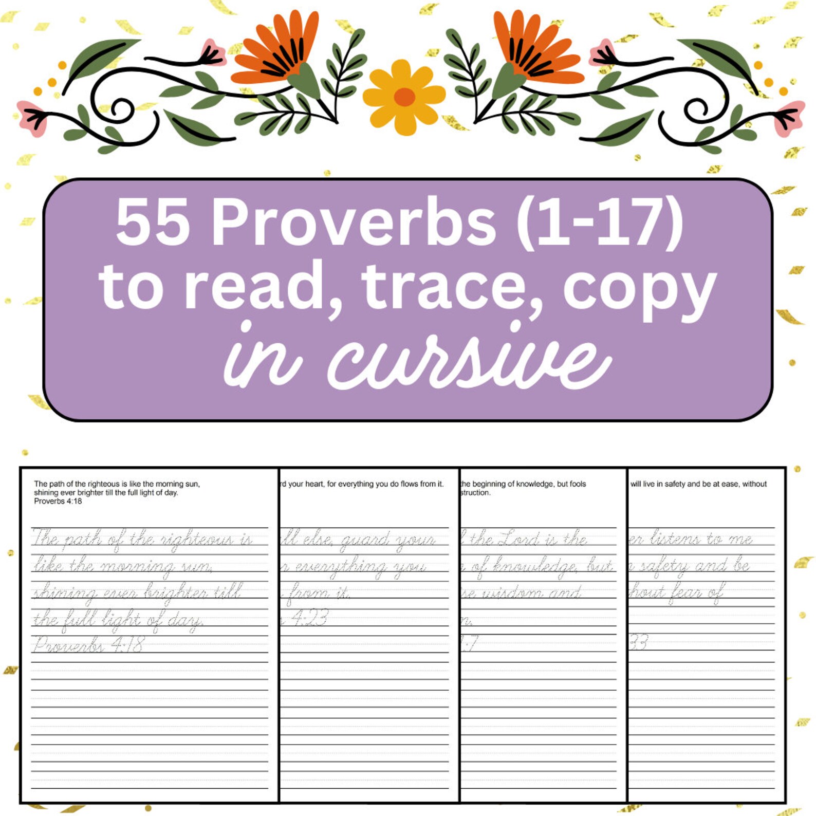 Cursive Copywork Book - 55 NIV Bible Verses - Scripture Tracing ...