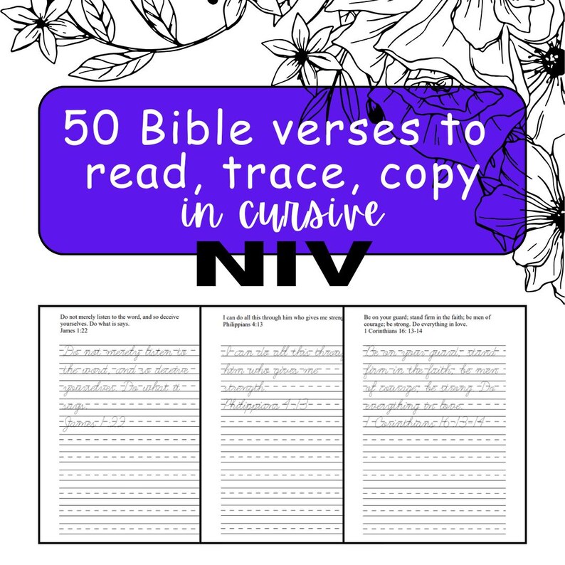 Cursive NIV Bible Verses Copywork Book, Homeschool Handwriting (digital ...