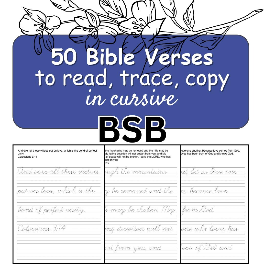 BSB Bible Verse Cursive Copywork Book, Beginner Handwriting (digital ...