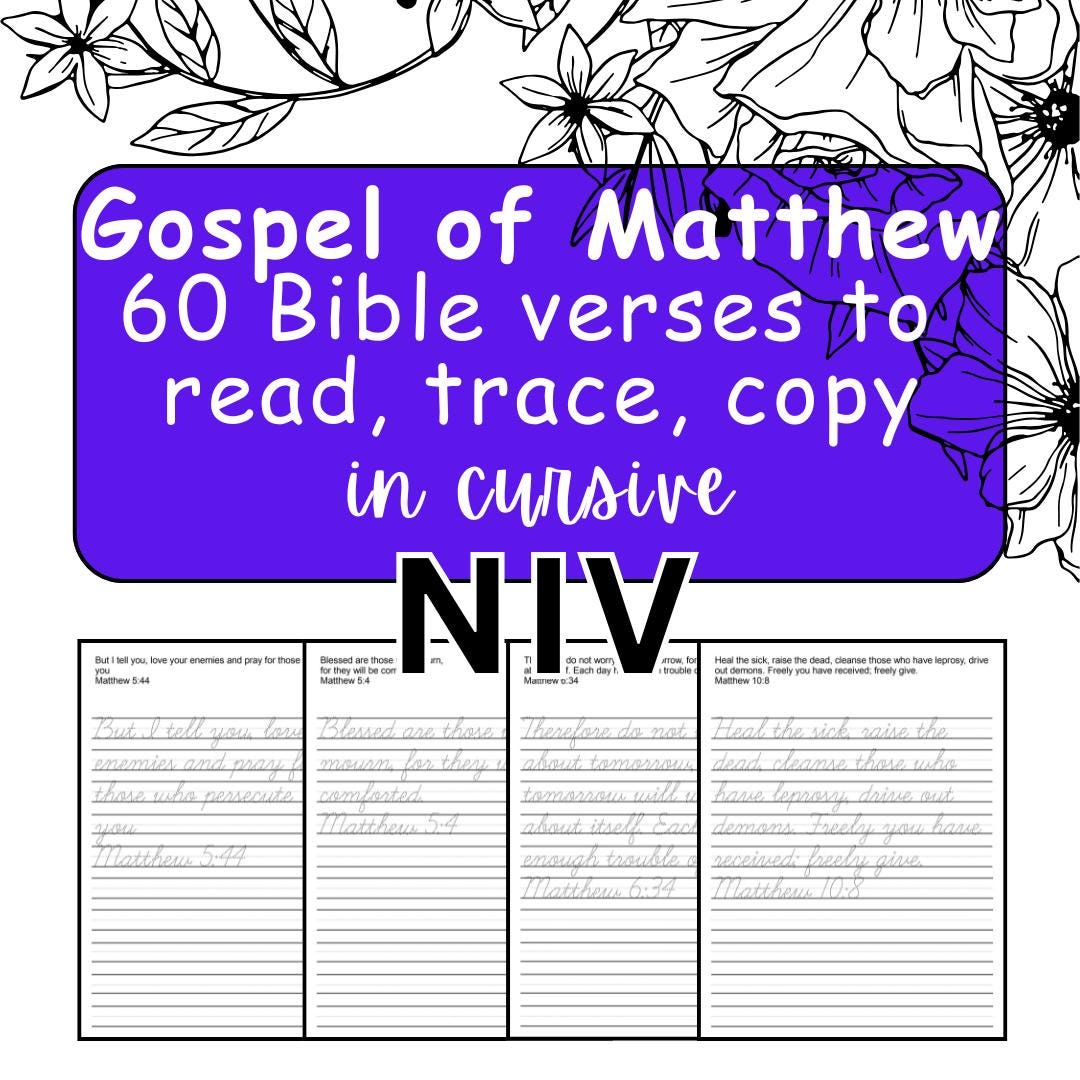Cursive Copywork - Gospel of Matthew - 60 NIV Bible Verses - Scripture ...