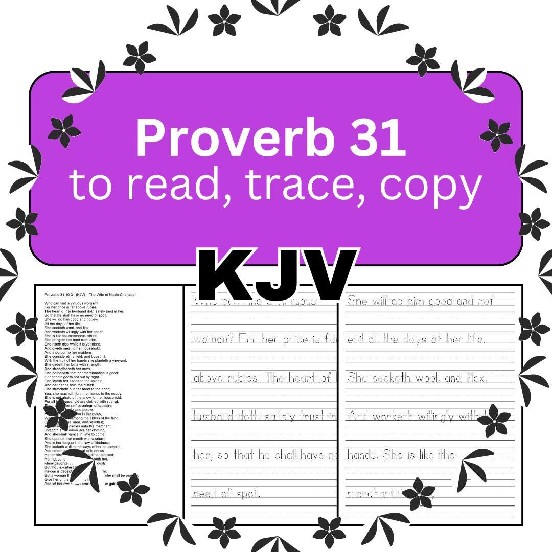 Proverb 31 KJV Scripture Handwriting - KJV Bible Verses - Homeschool ...