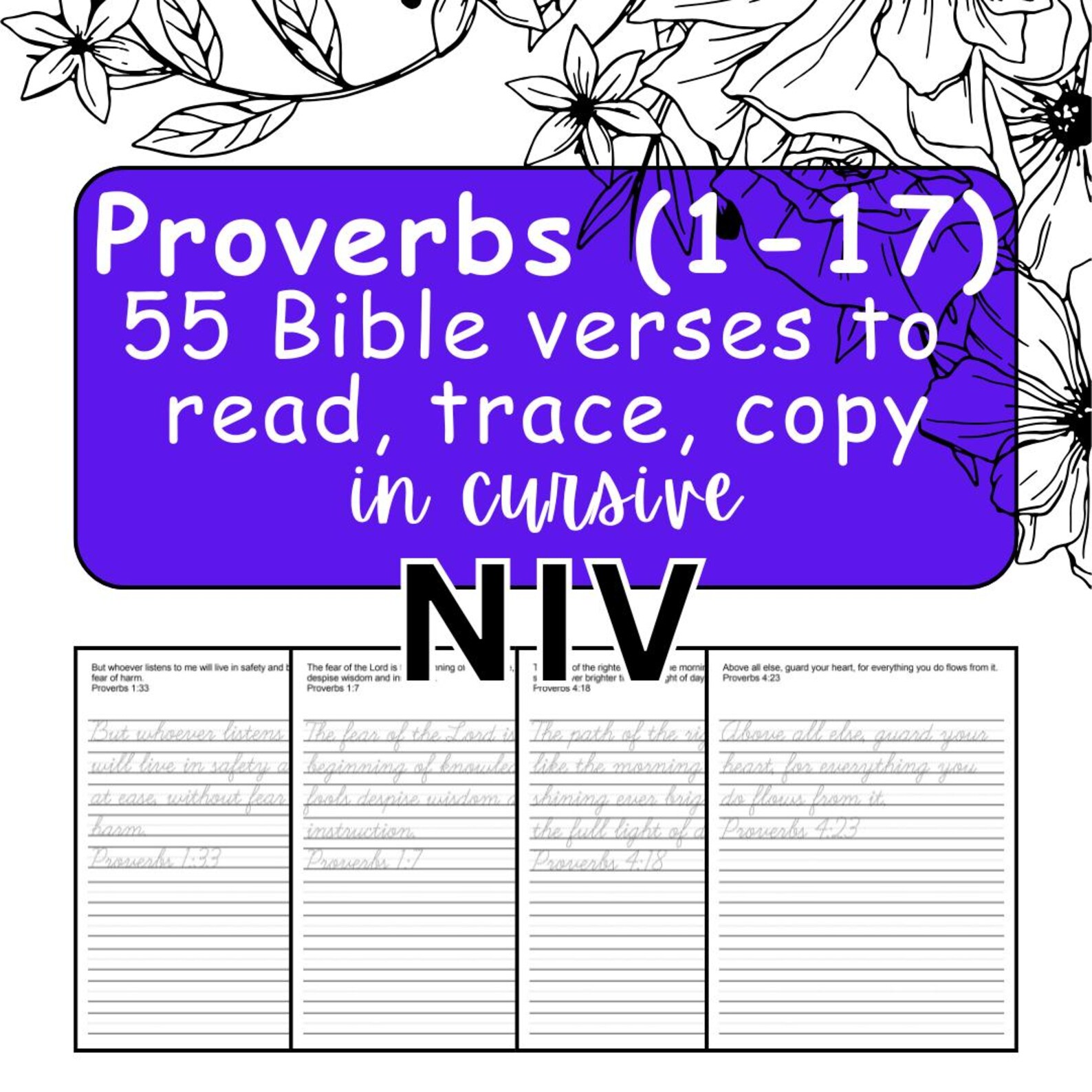 Cursive Bible Verse Copywork, Proverbs NIV, Handwriting Practice ...