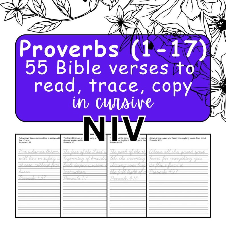Cursive Bible Verse Copywork, Proverbs NIV, Handwriting Practice ...