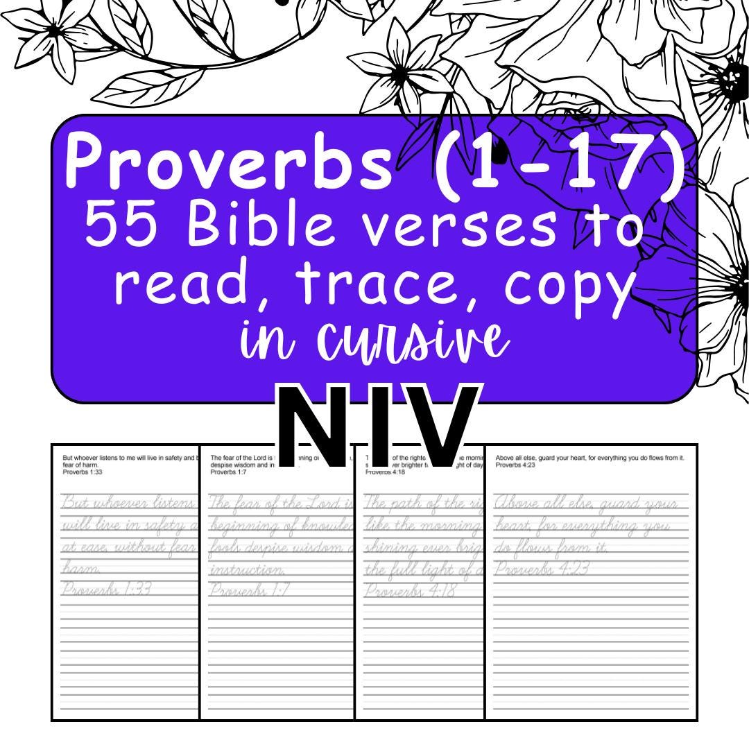 Cursive Bible Verse Copywork, Proverbs NIV, Handwriting Practice ...