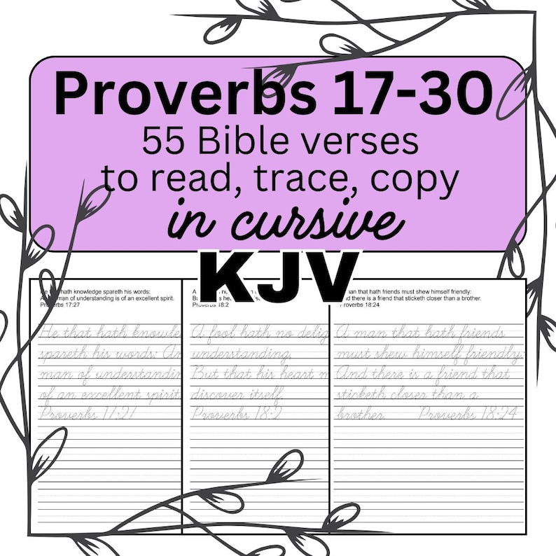 Cursive Copywork Book - 55 KJV Bible Verses - Scripture Tracing ...