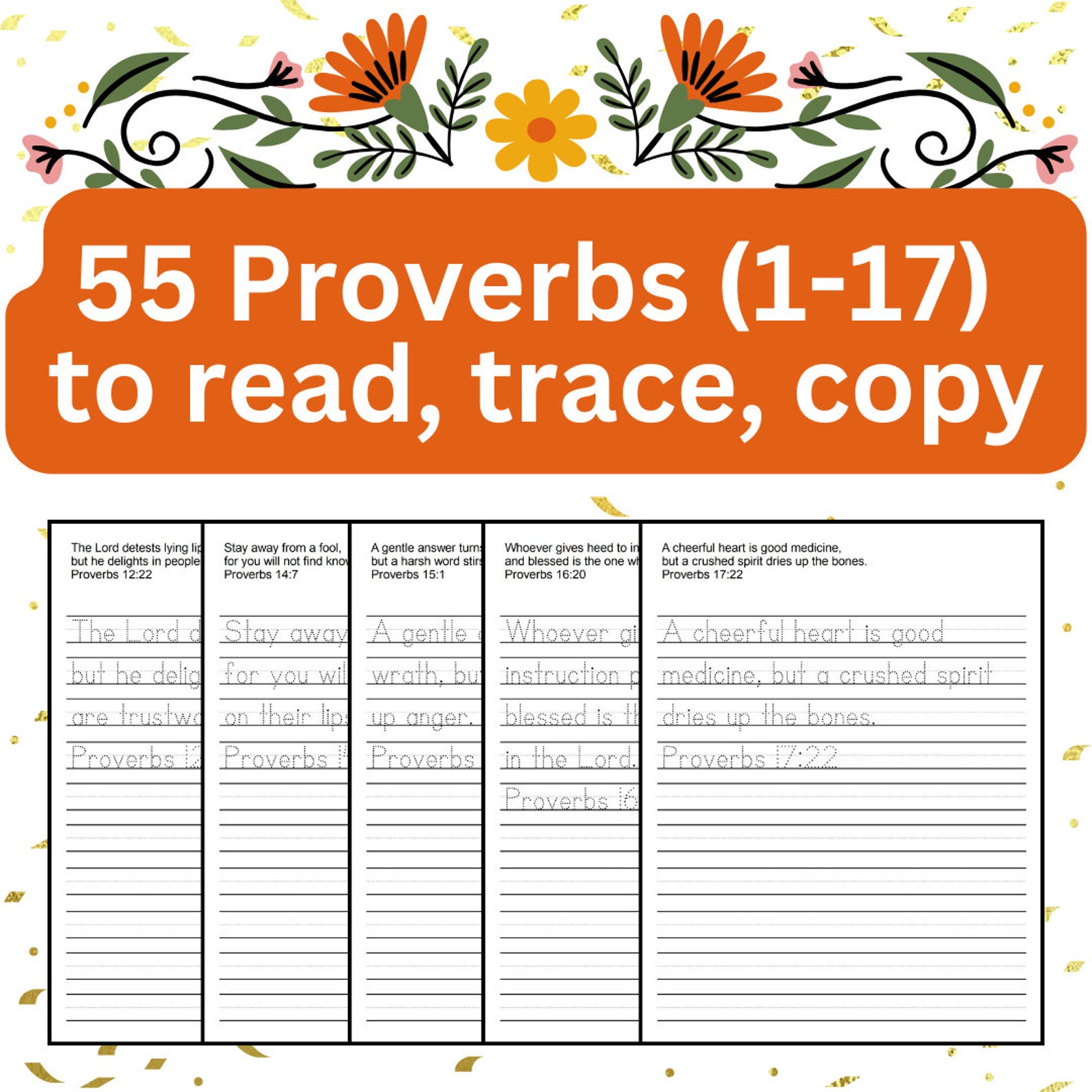 Proverbs Copywork Book 1-17 55 NIV Bible Verses Scripture Tracing ...