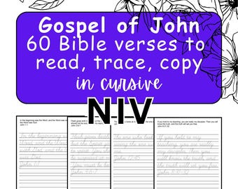Gospel of John Cursive Copywork Book, NIV Scripture Tracing (digital ...