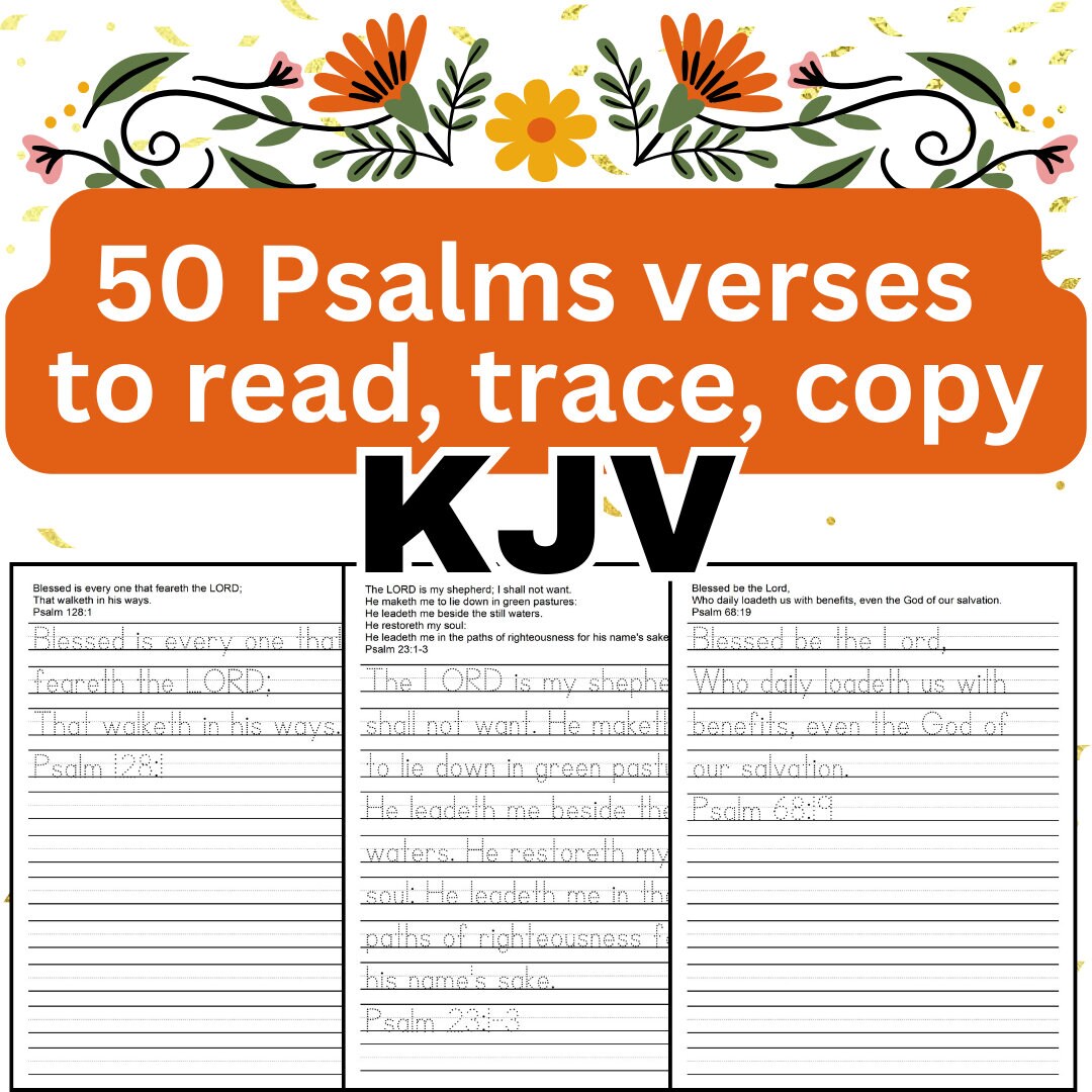 Book of Psalms Copywork Book - 50 KJV Bible Verses - Scripture Tracing ...
