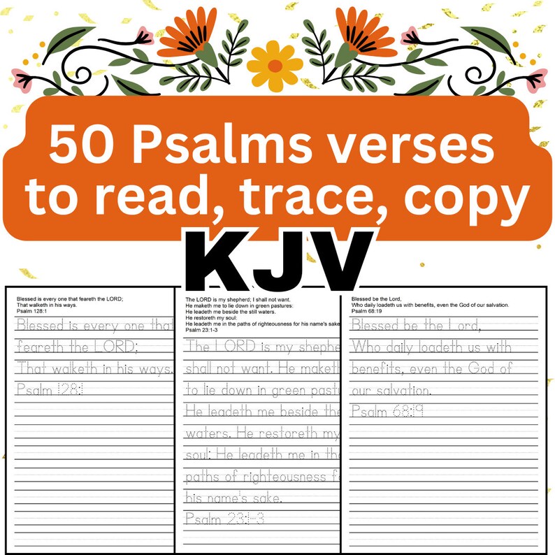 Book of Psalms Copywork Book - 50 KJV Bible Verses - Scripture Tracing ...