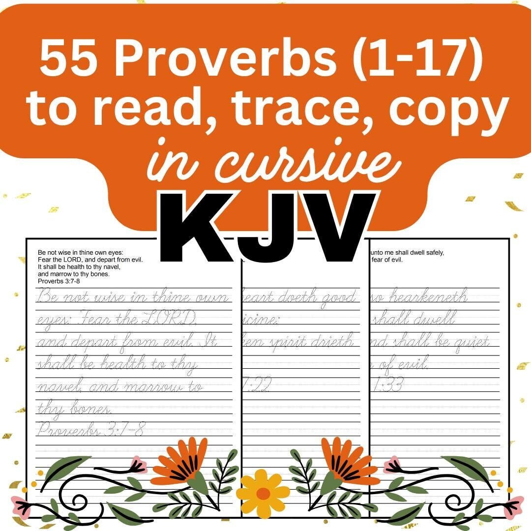 Cursive Copywork Book - 55 KJV Bible Verses - Scripture Tracing ...