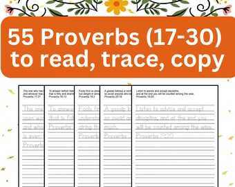 Proverbs Copywork Book (1-17) - 55 NIV Bible Verses - Scripture Tracing ...