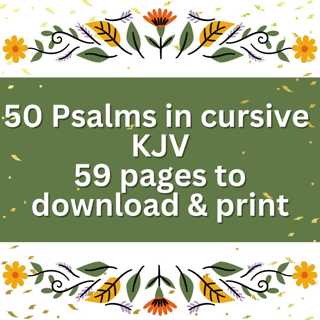 Cursive Copywork Book - 50 Psalms KJV Bible Verses - Scripture Tracing ...