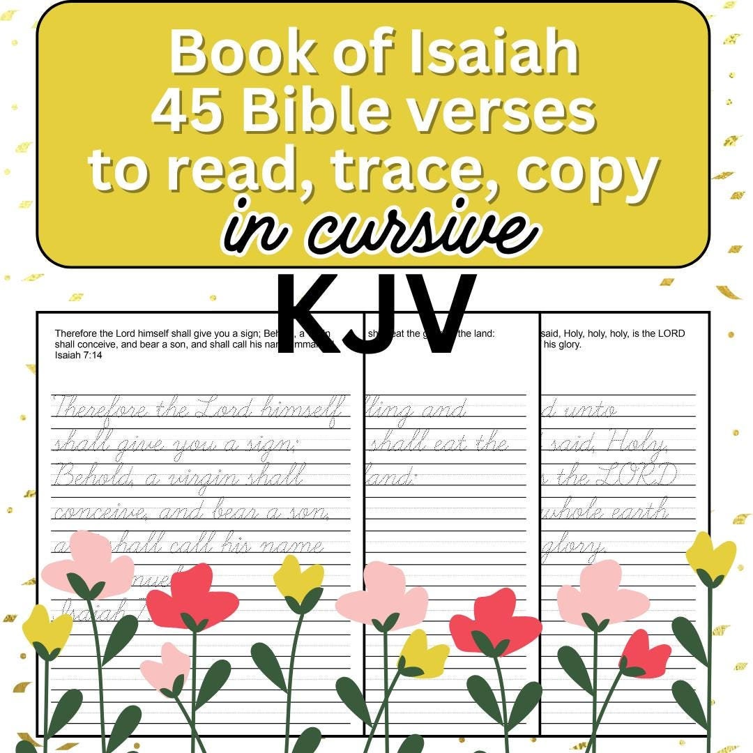 Cursive Copywork Book - Book of Isaiah KJV Bible 45 Verses - Scripture ...