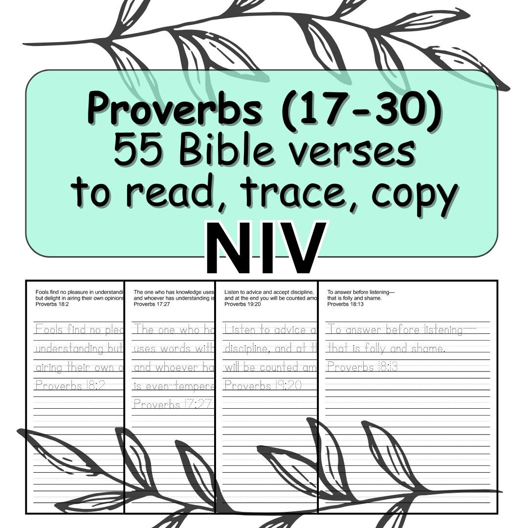 Dotted Primary Copywork Book, Proverbs 17-30 55 NIV Bible Verses ...
