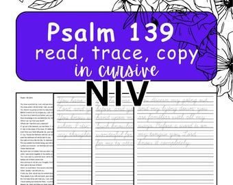Cursive Copywork Book, Psalm 139 NIV Bible Verses, Scripture Tracing ...