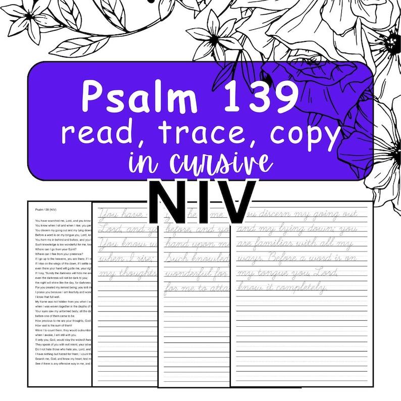 Cursive Copywork Book, Psalm 139 NIV Bible Verses, Scripture Tracing ...