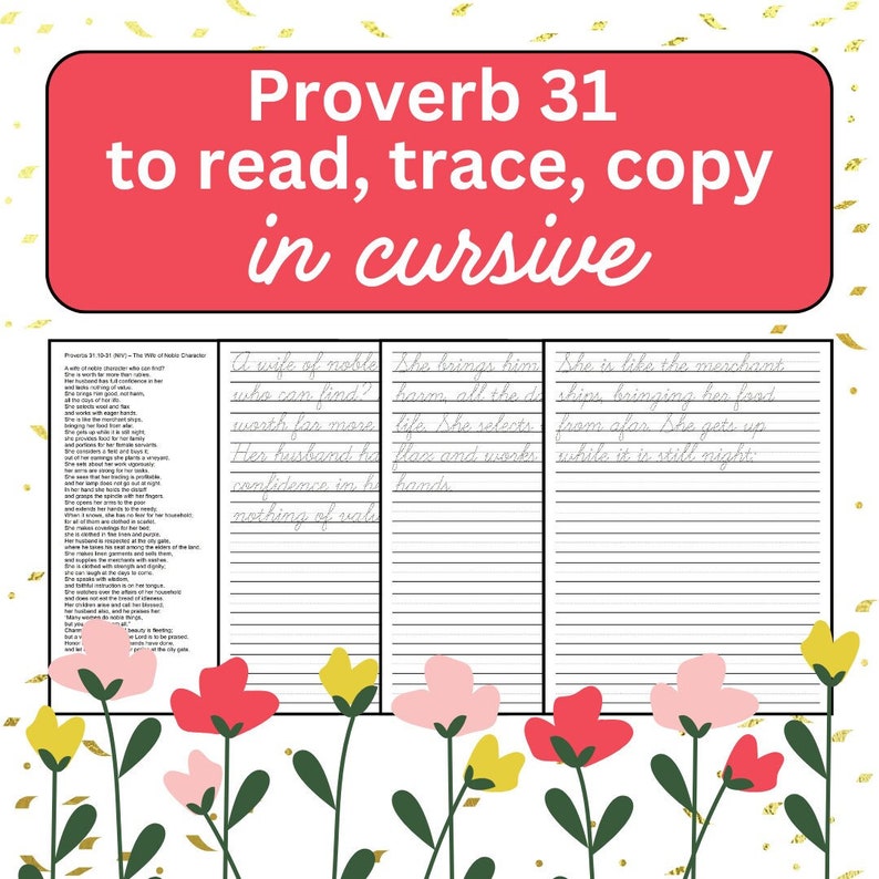 Cursive Copywork Book - Proverb 31 NIV Bible Verses - Scripture Tracing ...