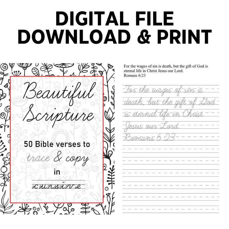 Cursive Copywork Book - Beautiful Scripture - 50 Bible Verses From NIV ...