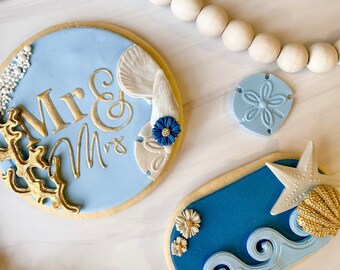 36 Beach Summer Wedding Custom Cookies With Initials, Seaside Ocean ...