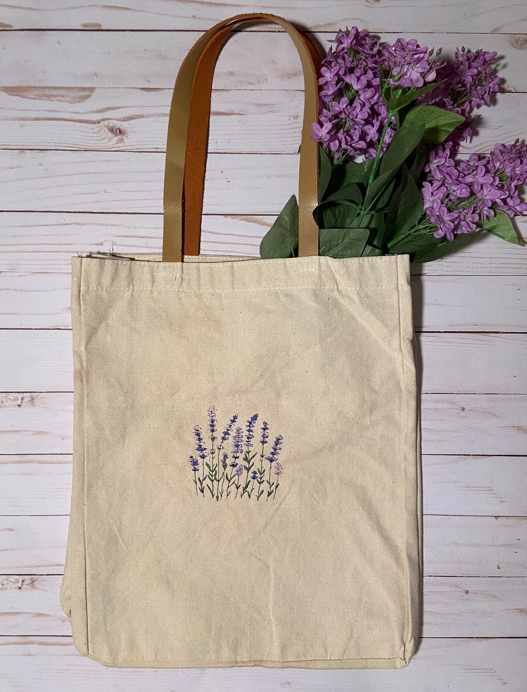 Embroidered Lavender Tote Bag, Spring Tote Bag, Summer Tote Bag, Beach ...