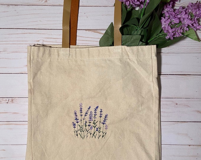 Embroidered Lavender Tote Bag, Spring Tote Bag, Summer Tote Bag, Beach ...