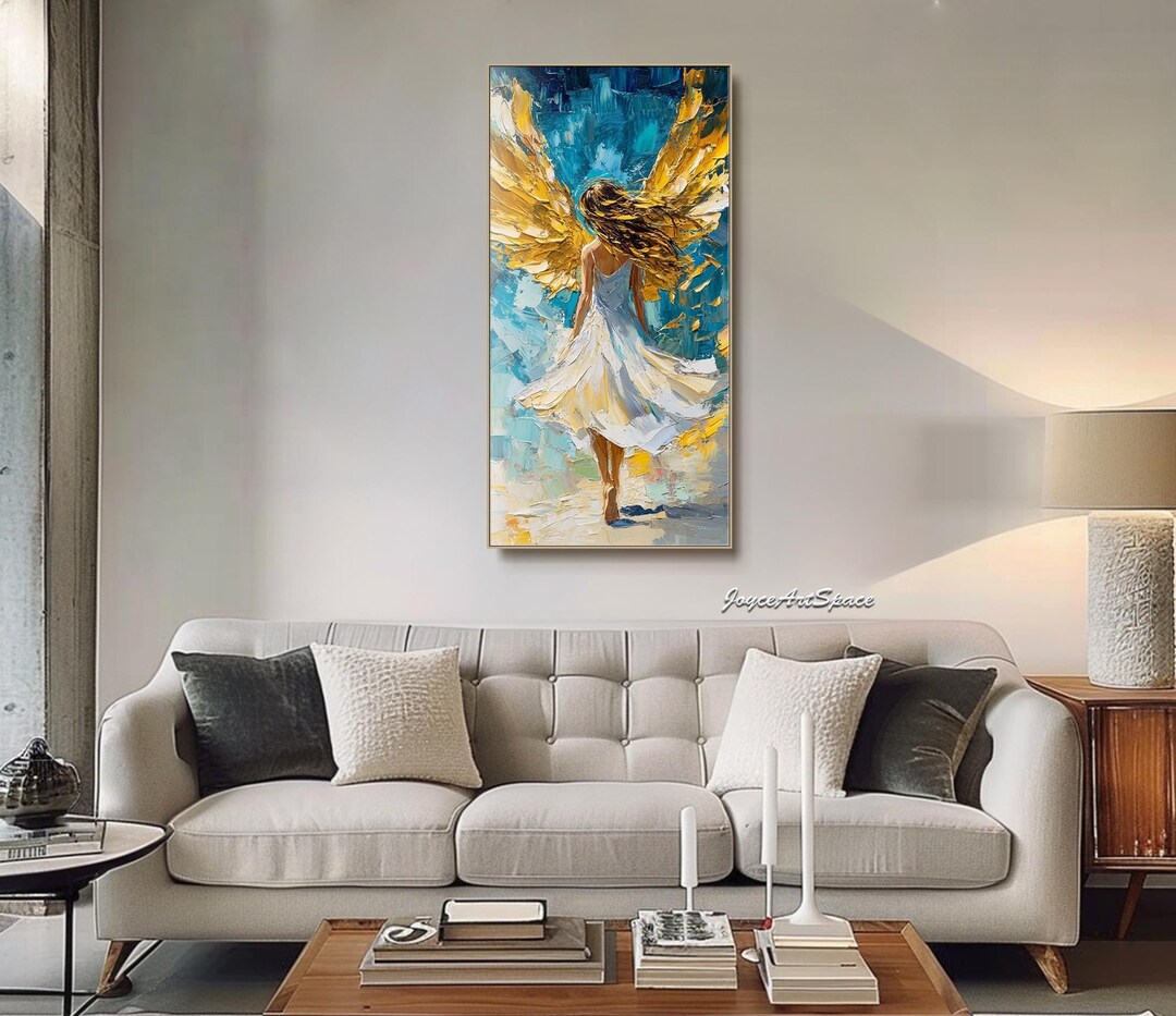Golden Angel Oil Painting 3d Texture Canvas Wall Art Abstract Large ...