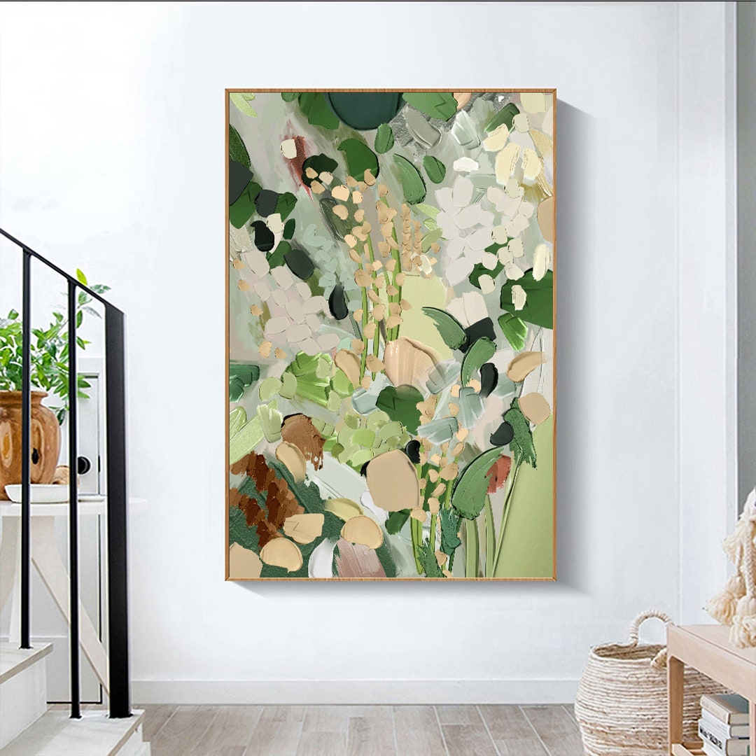 Greenery Wall Art Flower Painting on Canvas Original Painting Spring ...