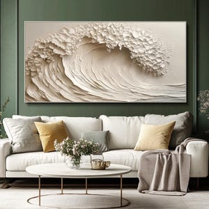 Impasto Ocean Wave Oil Painting 3D Textured Beige Wall Art - Etsy