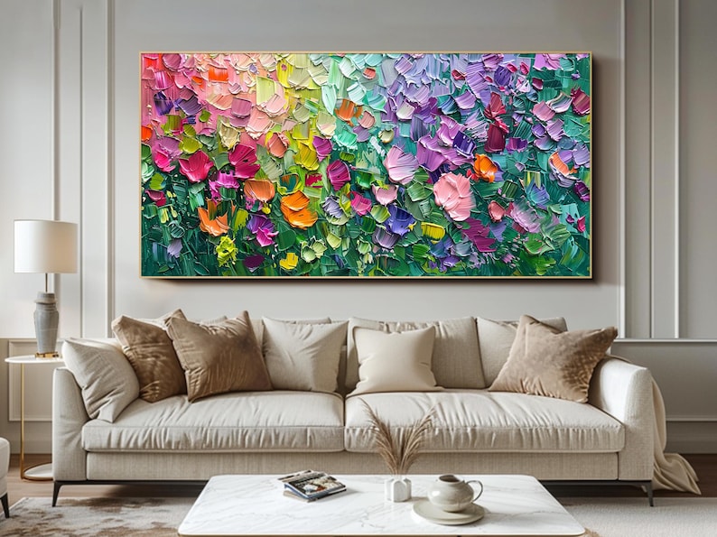 Abstract Floral Wall Art Extra Large Palette Knife Artwork for Modern ...