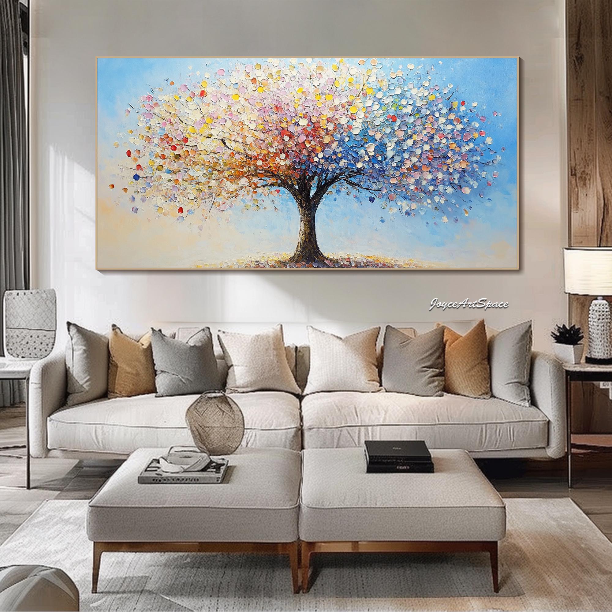 Colorful Tree Painting on Canvas Original Large Texture Wall Art Living ...