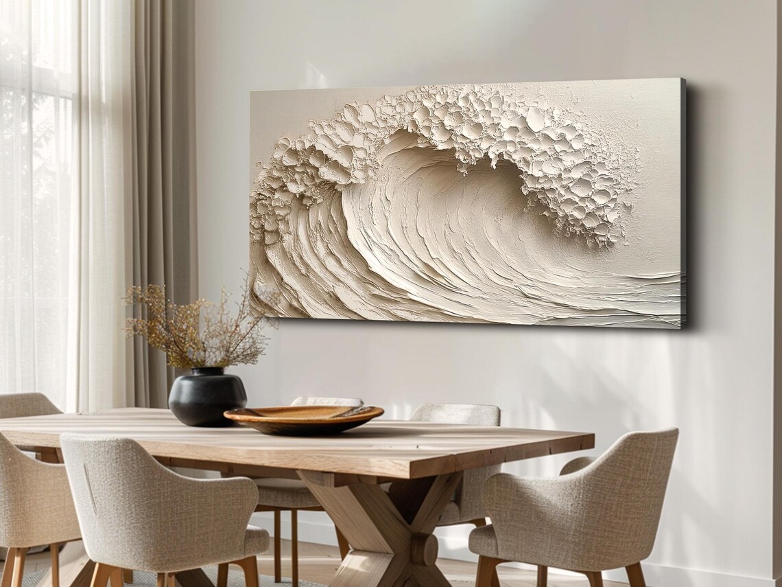 Impasto Ocean Wave Oil Painting 3D Textured Beige Wall Art - Etsy