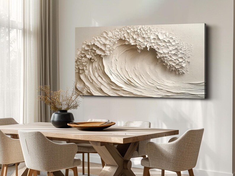 Impasto Ocean Wave Oil Painting 3D Textured Beige Wall Art - Etsy