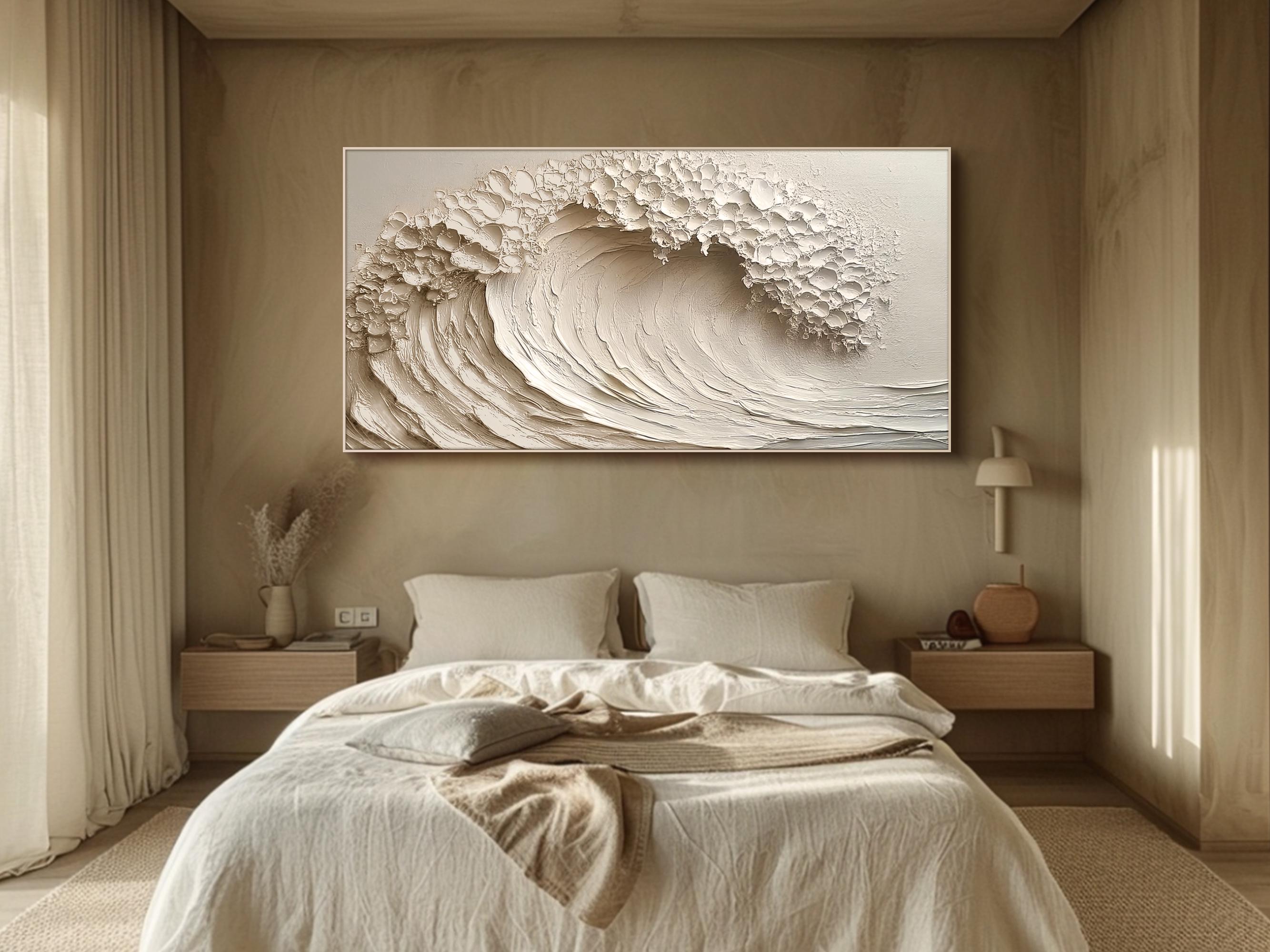Impasto Ocean Wave Oil Painting 3D Textured Beige Wall Art - Etsy