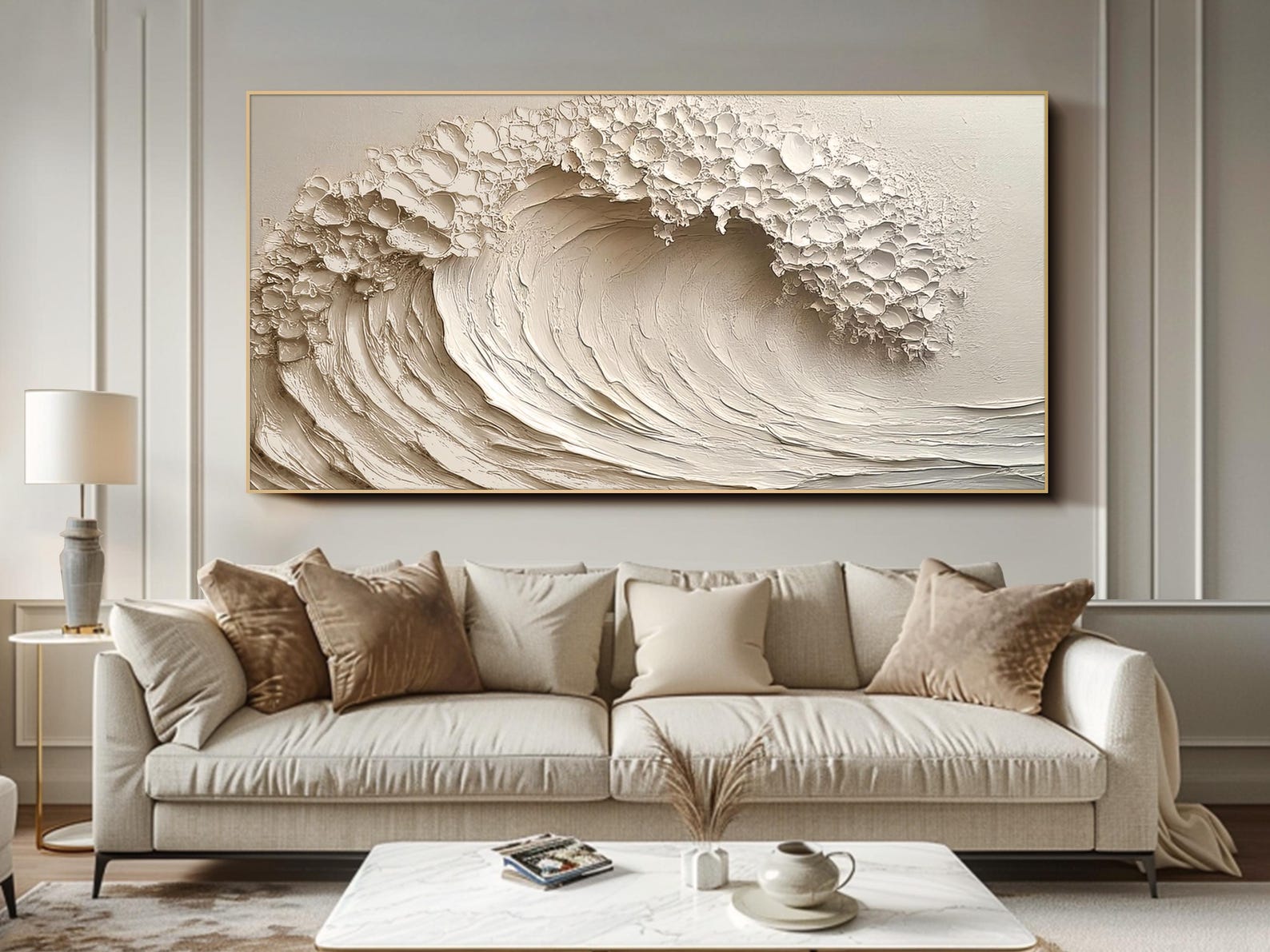 Impasto Ocean Wave Oil Painting 3D Textured Beige Wall Art - Etsy