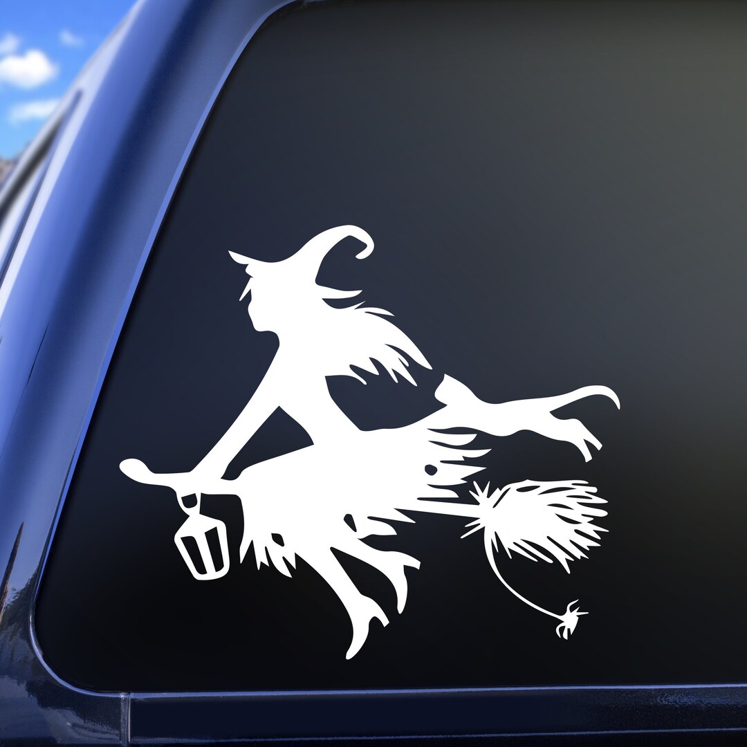 Witch Decal, Flying Witch Decal, Witch on Broom Decal, Witch and Cat ...
