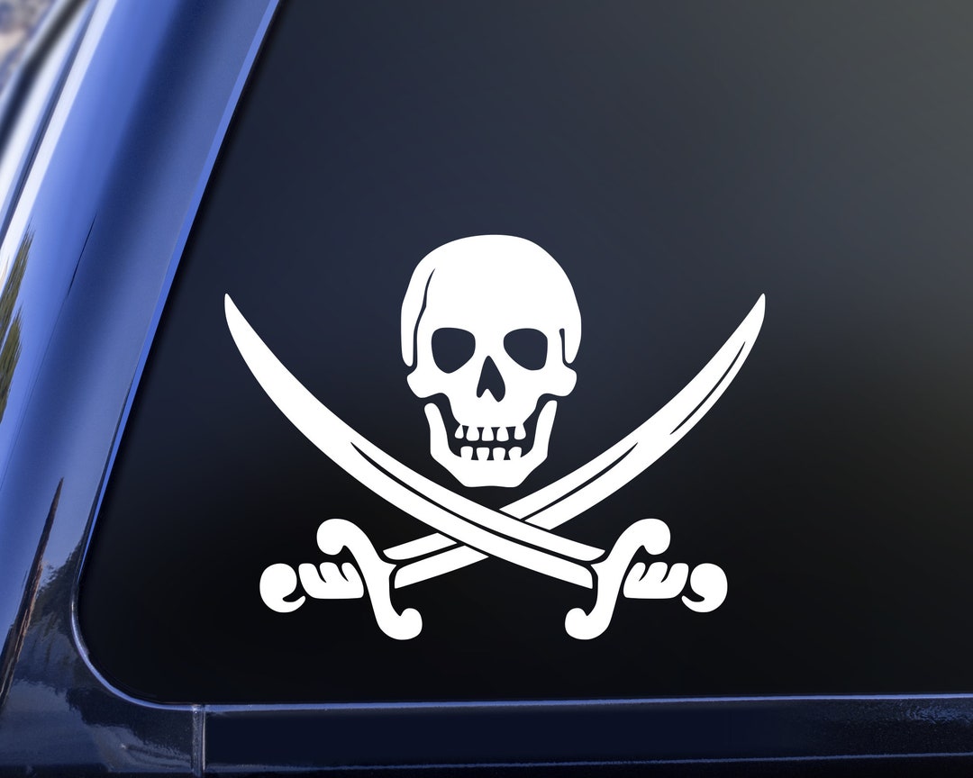 Jolly Roger Pirate Skull Decal, Skull and Cross Swords, Car Window ...