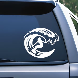Surfing Decal, Female Surfer Decal, Surfer Girl Riding Wave Vinyl Decal ...