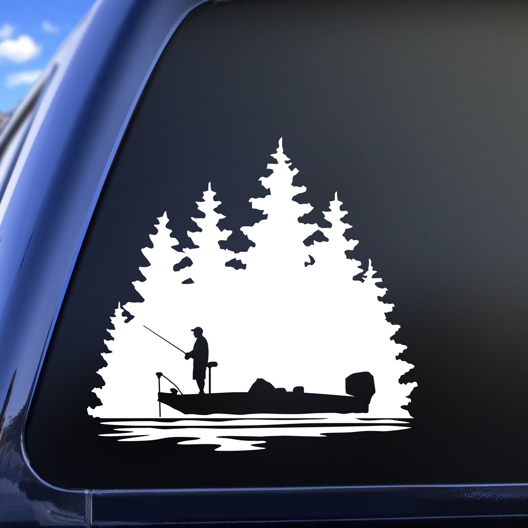 Bass Boat Fishing Vinyl Decal Sticker, Boat and Trees Decal, Shadow ...