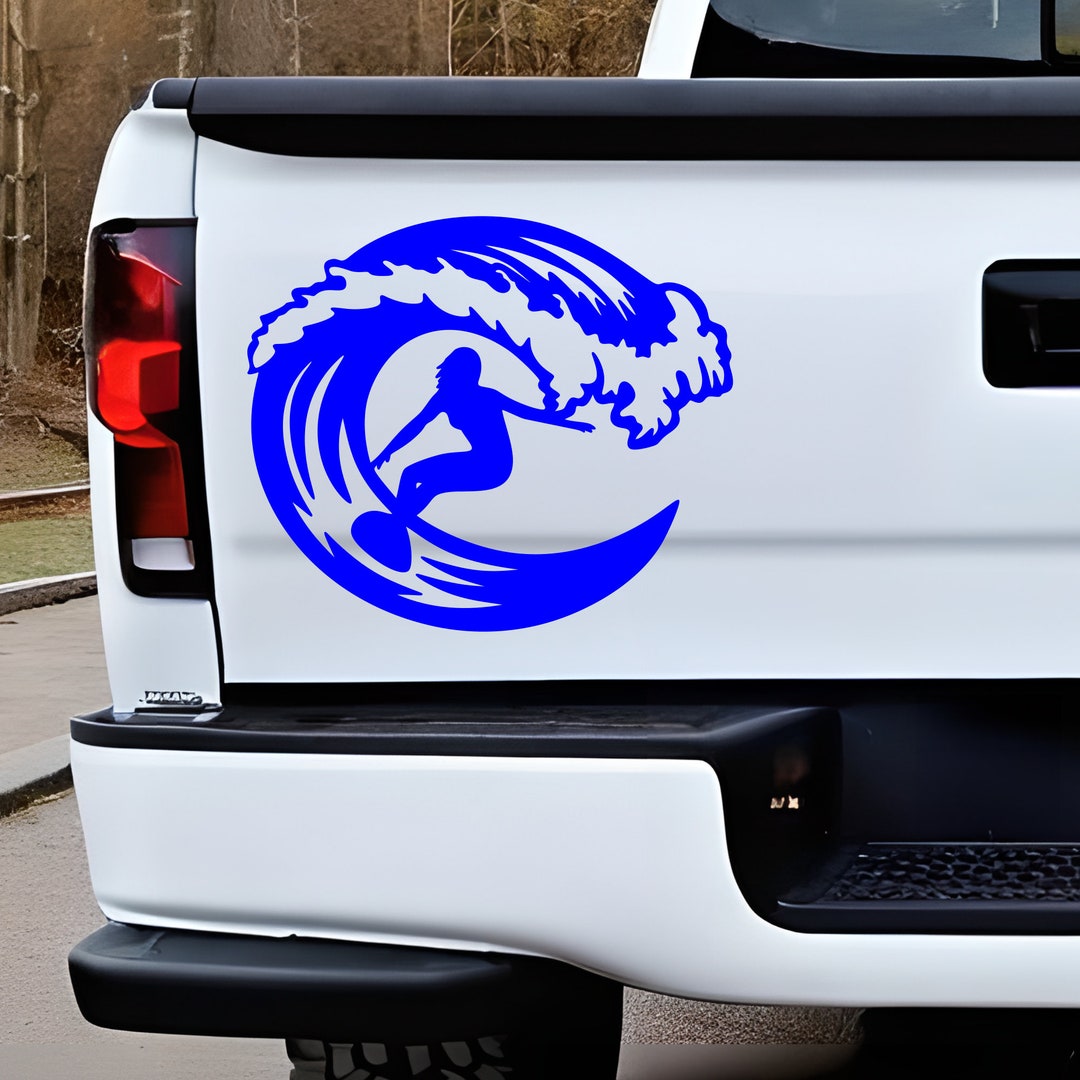 Surfing Decal, Female Surfer Decal, Surfer Girl Riding Wave Vinyl Decal ...