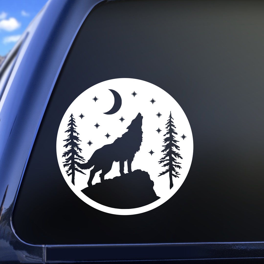 Howling Wolf Decal, Moon Stars and Trees Vinyl Decal, Nature Decal ...