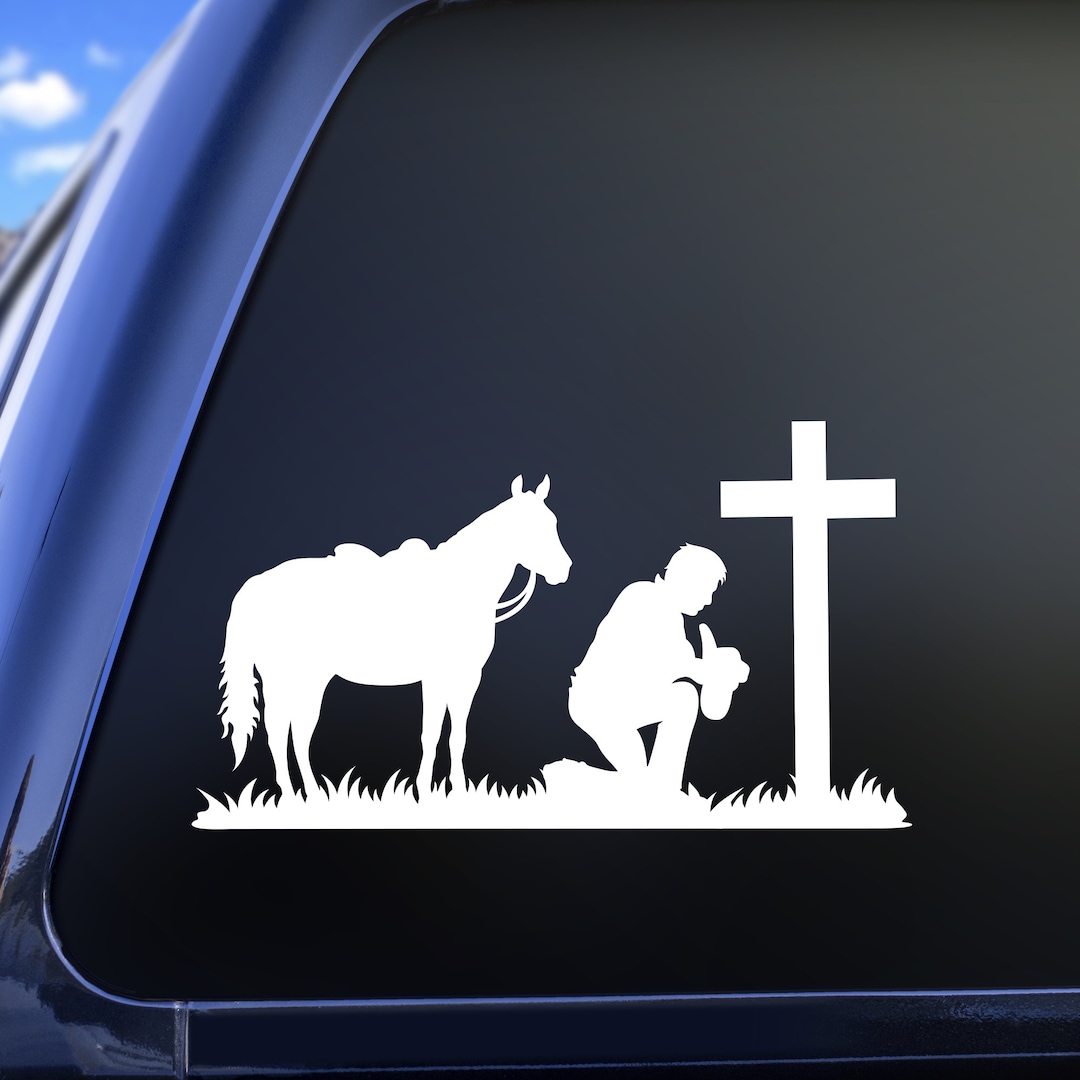 Cowboy Kneeling Cross Vinyl Decal, Cowboy and Horse Praying Decal - Etsy