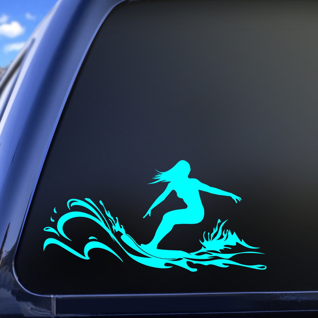 Surfer Girl Vinyl Decal Sticker, Surfing Waves Vinyl Decal - Etsy