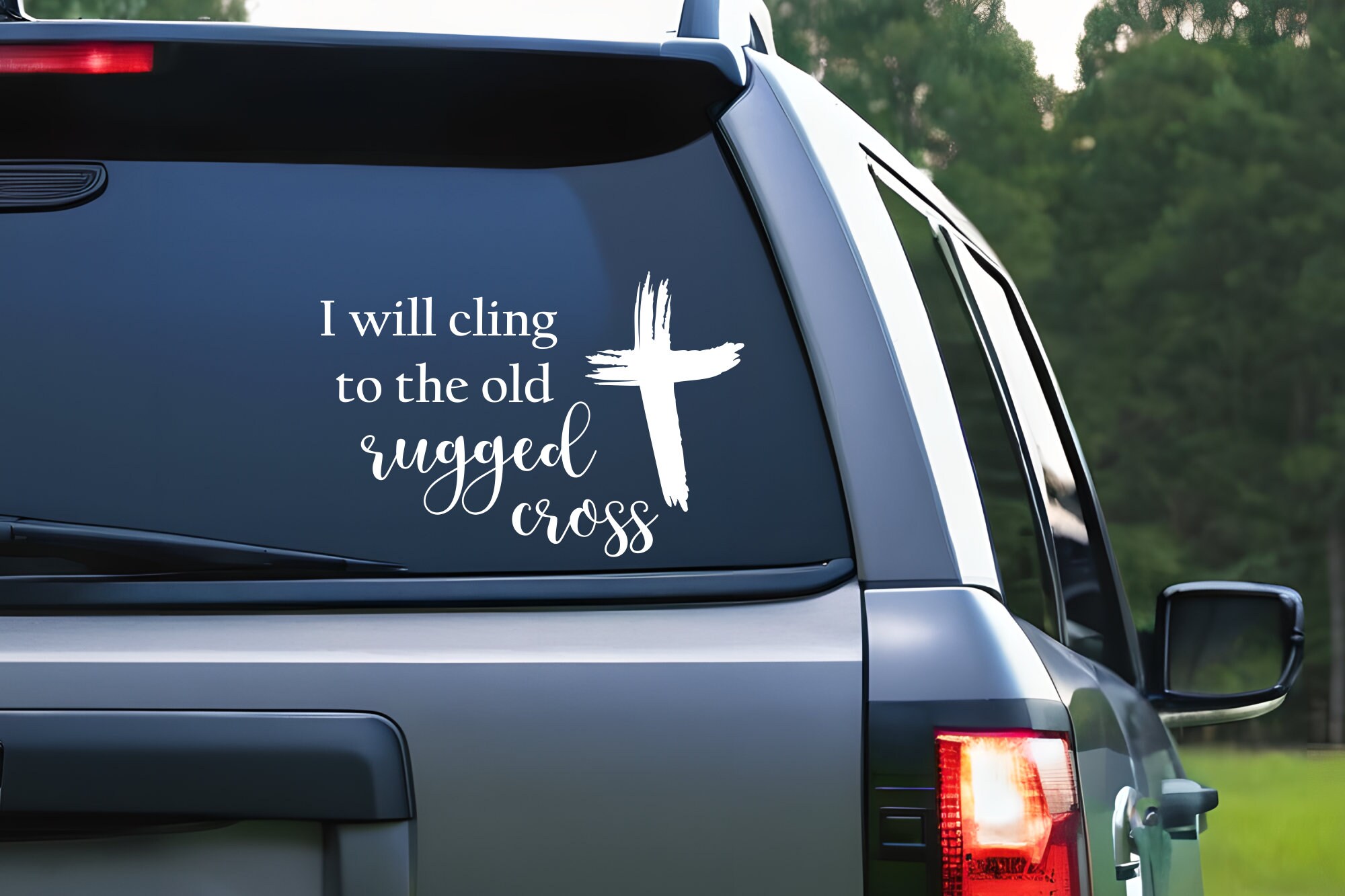 Rugged Cross Decal, Religious Christian Decal, I Will Cling to the Old ...