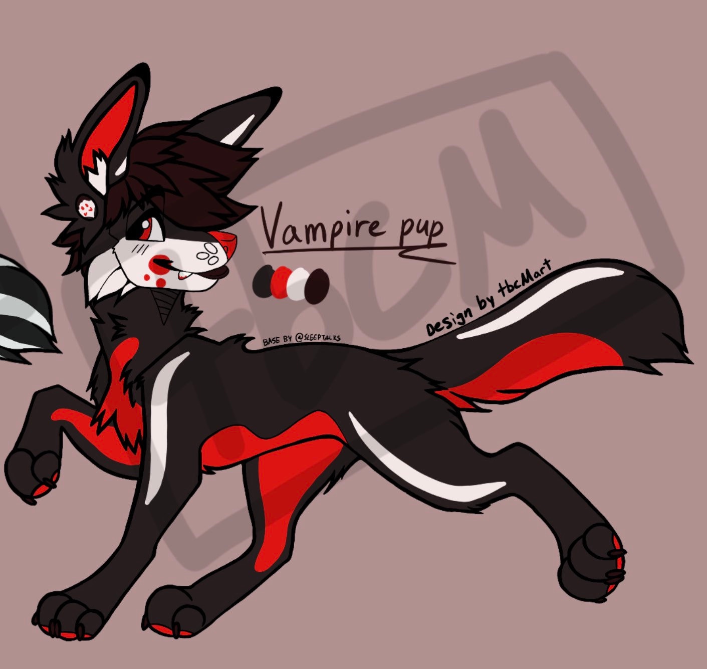 Black And Red Anime Wolf Pup