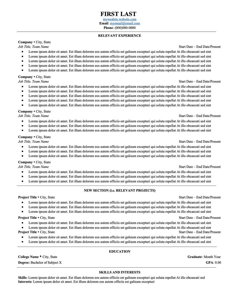 Simple Professional Resume Template .docx - Etsy