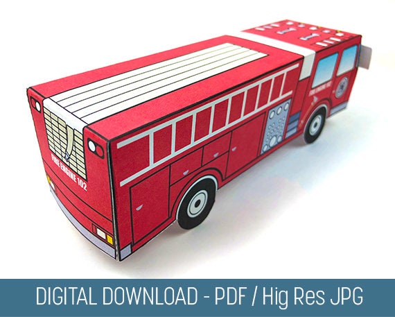 Red Fire Truck 3D Toy Model, Black & White Fire Truck Cut Out ...
