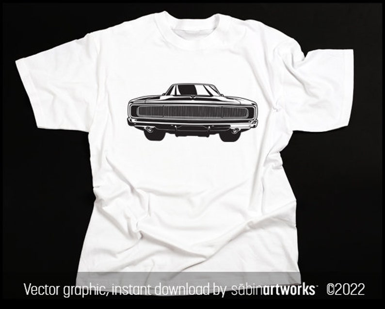 1970s Dodge Charger, Classic Charger Car Illustration, 70s Muscle Car ...
